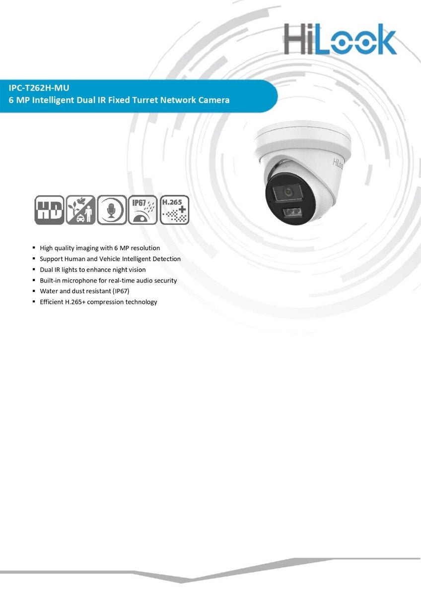 HiLook 6MP IPC-T262H-MU IntelliSense Dual IR Turret Camera Built-in Mi – ECORRIDOR