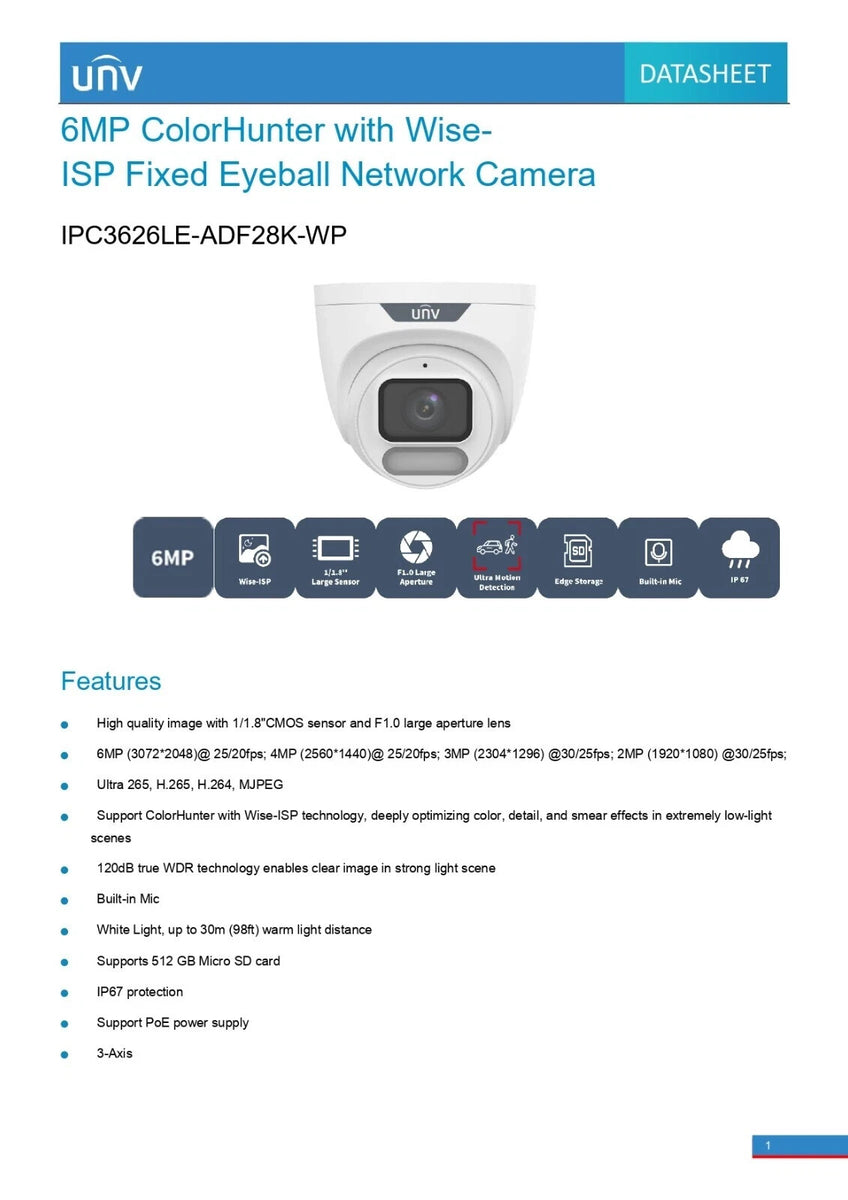 Uniview 6MP Kit 6xIPC3626LE-ADF28-WP Camera with 12MP 4K Ultra HD 8CH ...