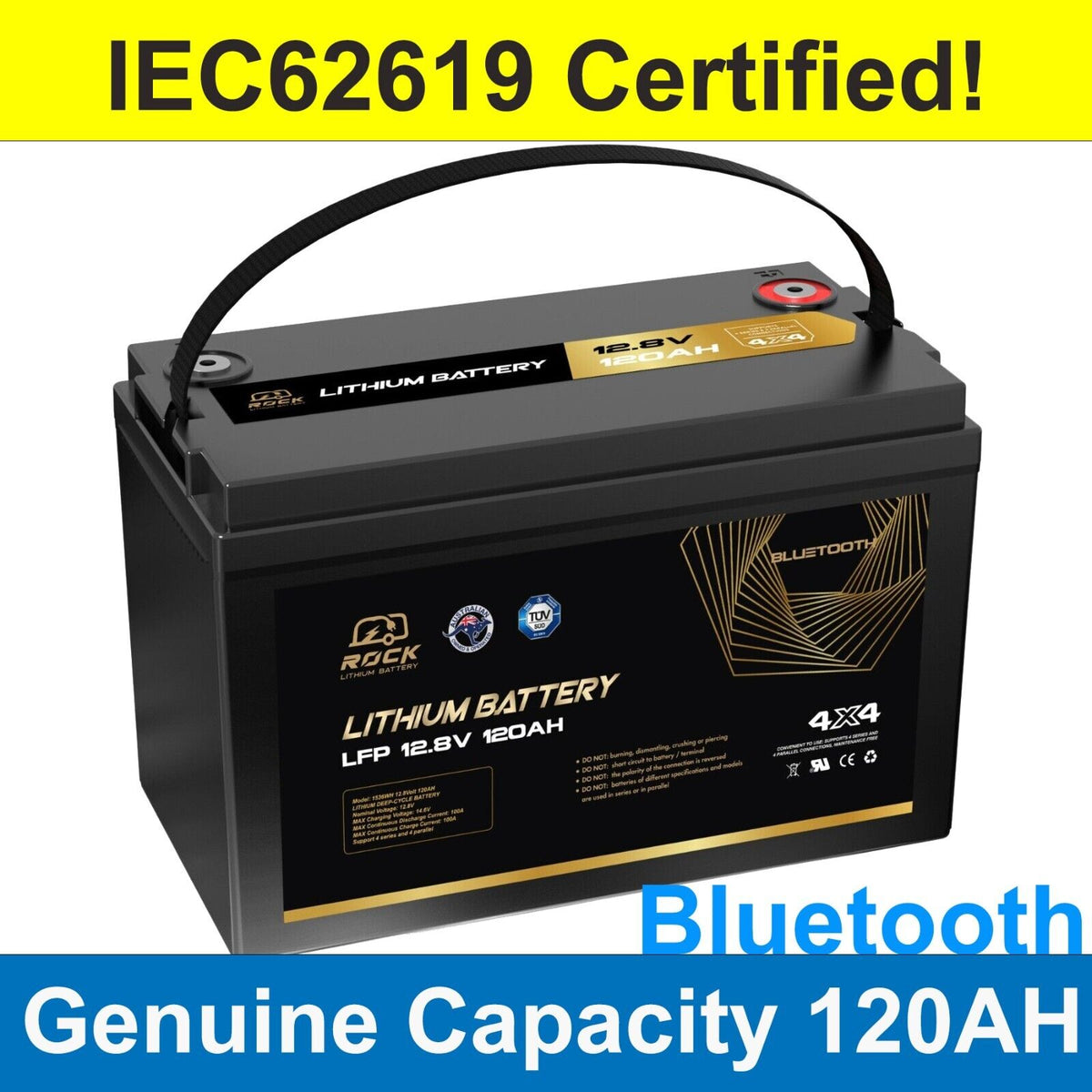 Rock 12V 120Ah LiFePO4 Battery With Bluetooth Solar Caravan RV 4WD ...
