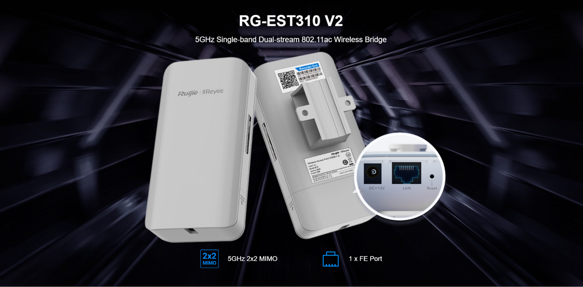 Ruijie Reyee RG-EST310 V2, 5GHz Dual-stream 802.11ac 1KM Wireless Brid ...